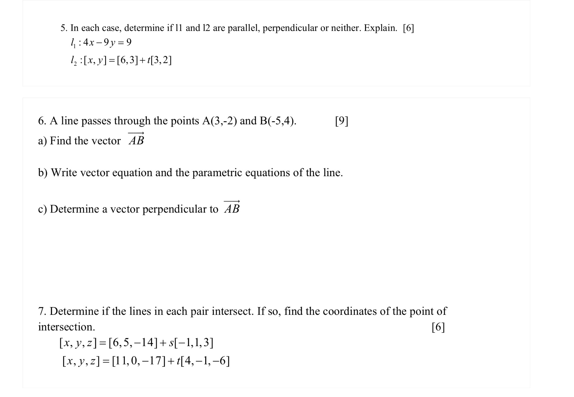 Solved 5. In each case, determine if 11 and 12 are parallel, | Chegg.com