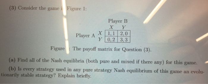 Solved (3) Consider the game i Figure 1 Player B X Y Player | Chegg.com
