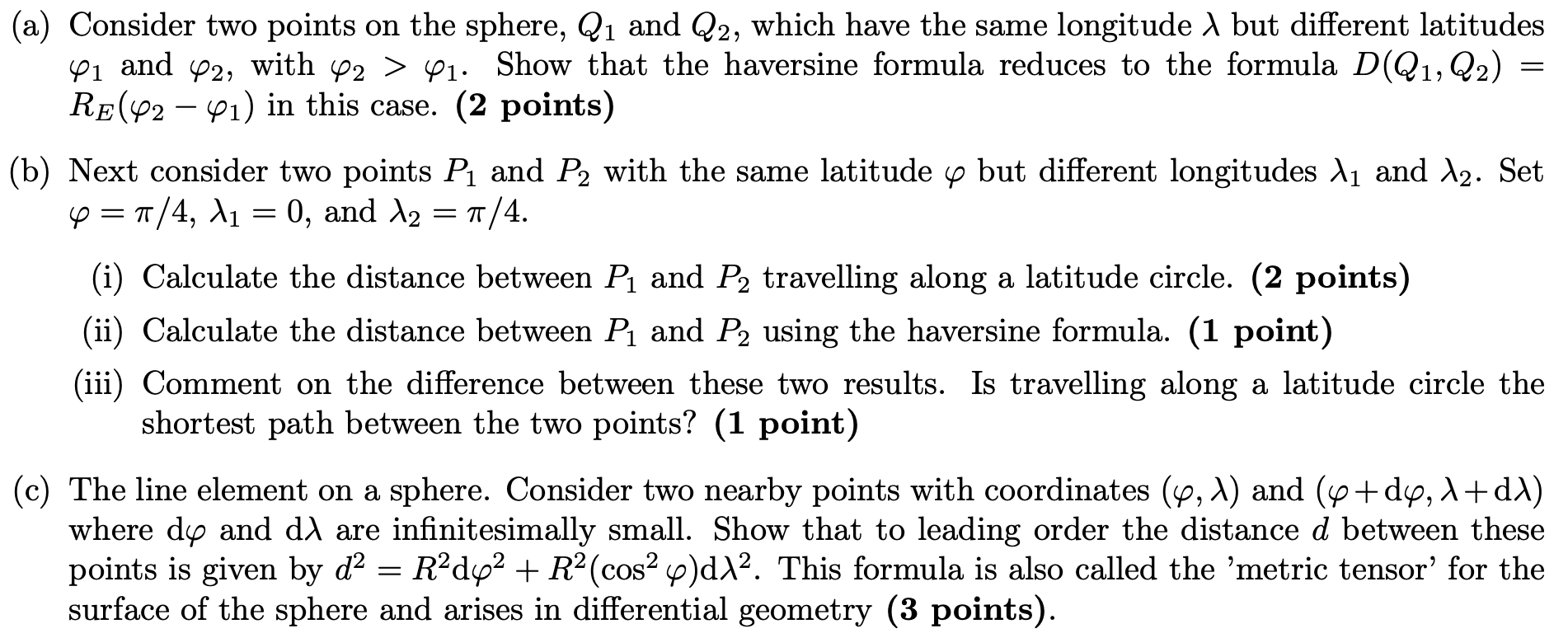 Solved (a) Consider two points on the sphere, Q1 and Q2, | Chegg.com