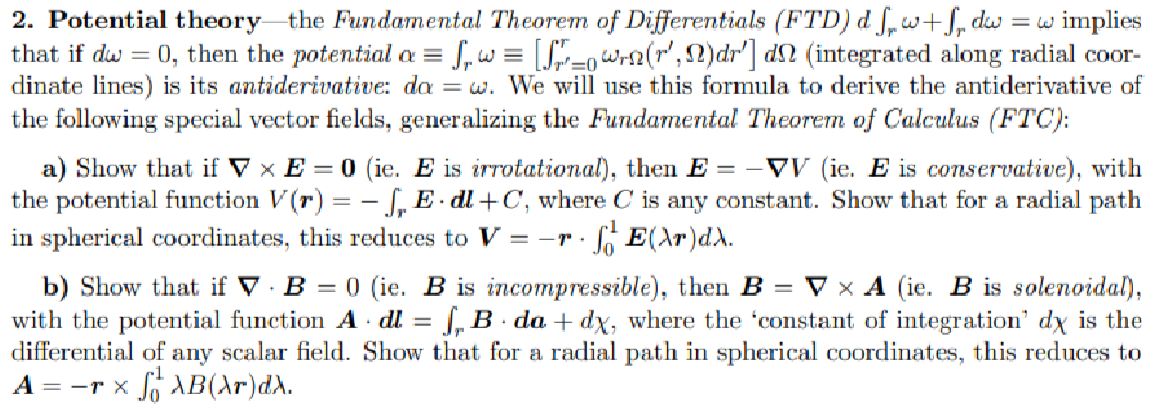 Solved 2. Potential theory - the Fundamental Theorem of | Chegg.com