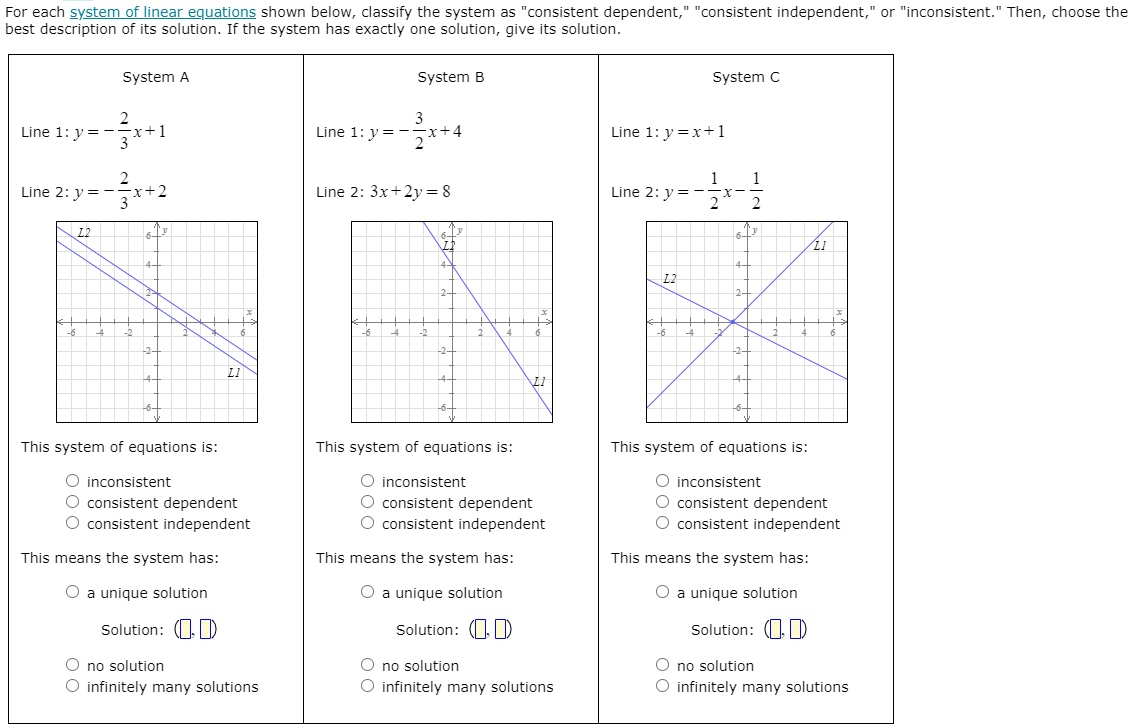 Solved For each system of linear equations shown below, | Chegg.com