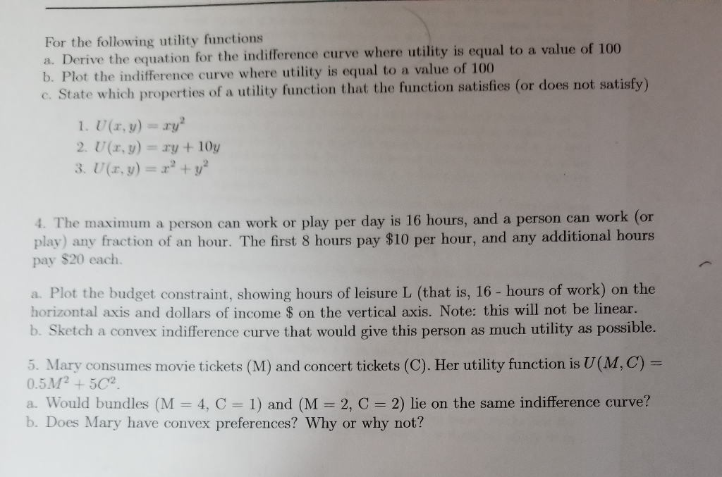 For the following utility functions a. Derive the | Chegg.com