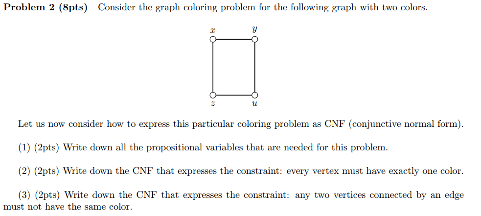 Problem 2 (8pts) Consider the graph coloring problem | Chegg.com