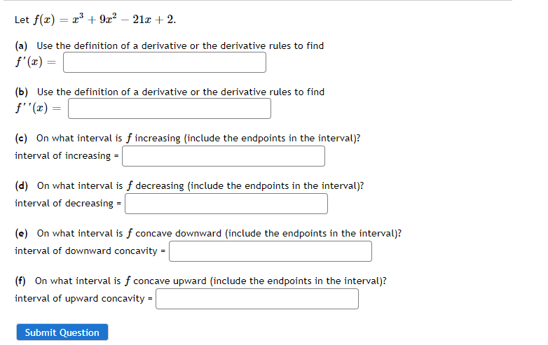 Solved Let f(x) = x3 + 9x2 – 212 +2. (a) Use the definition | Chegg.com