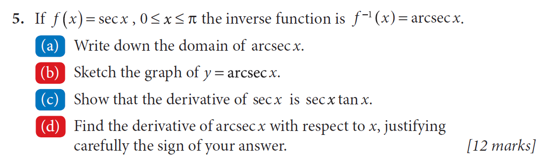 Solved = arcsec x. 5. If f(x)= secx,05x sa the inverse | Chegg.com