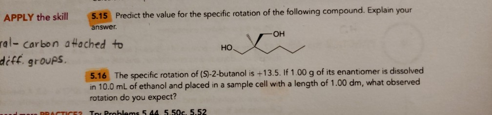 Solved 5.15 Predict the value for the specific rotation of | Chegg.com