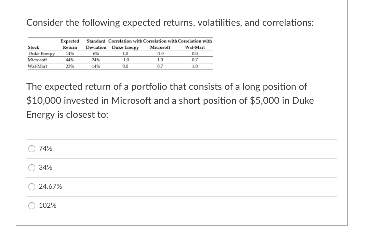 Solved Consider the following expected returns, | Chegg.com