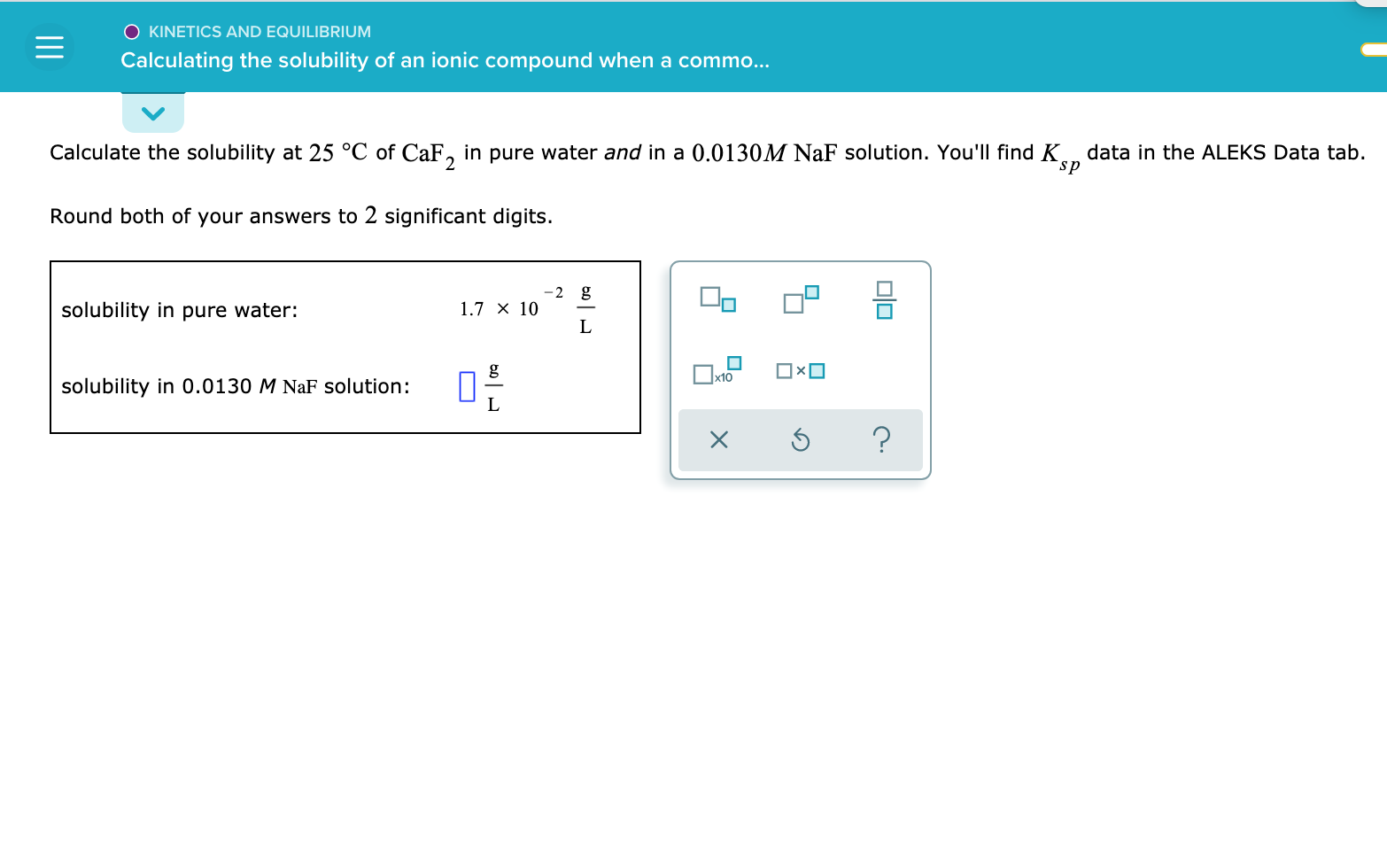 Solved O KINETICS AND EQUILIBRIUM Calculating the solubility | Chegg.com