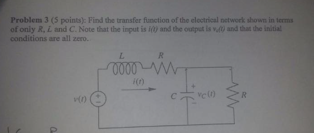 Solved Problem 3 (5 points): Find the transfer function of | Chegg.com