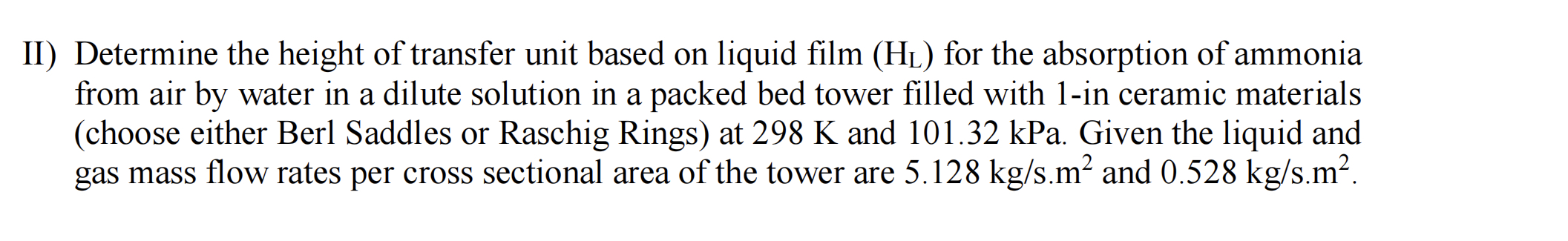 II) Determine the height of transfer unit based on | Chegg.com