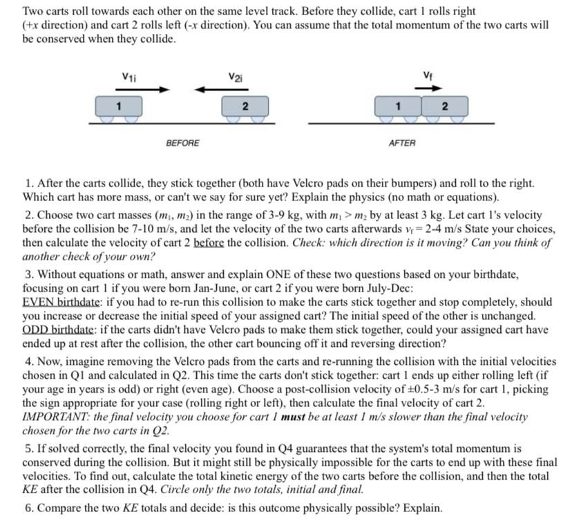 Solved Two carts roll towards each other on the same level | Chegg.com