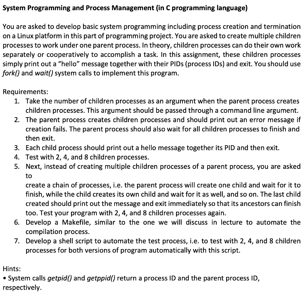 Solved System Programming and Process Management (in C | Chegg.com
