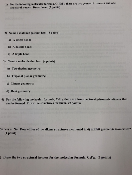 Solved 1) For the following molecular formula, C2H F2, there | Chegg.com