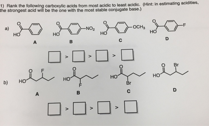 Solved 1) Rank the following carboxylic acids from most | Chegg.com