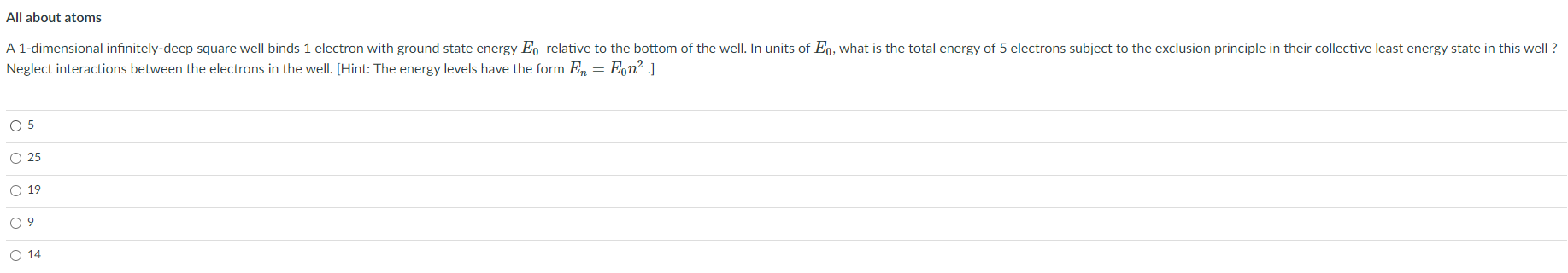 Solved All About Atoms A 1 Dimensional Infinitely Deep