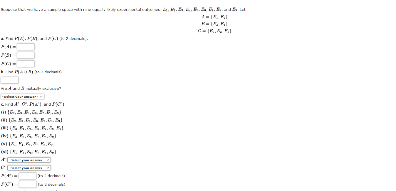 Solved Suppose that we have a sample space with nine equally | Chegg.com
