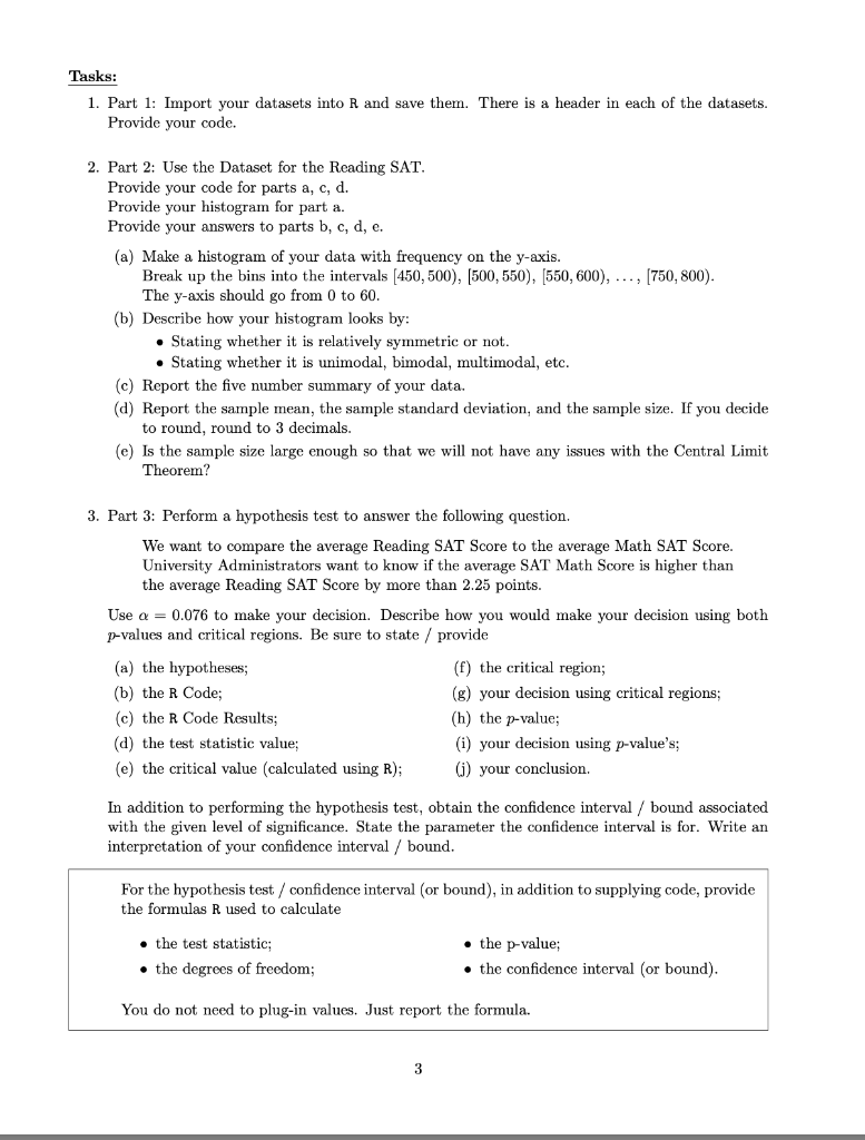Solved Tasks: 1. Part 1: Import your datasets into R and | Chegg.com