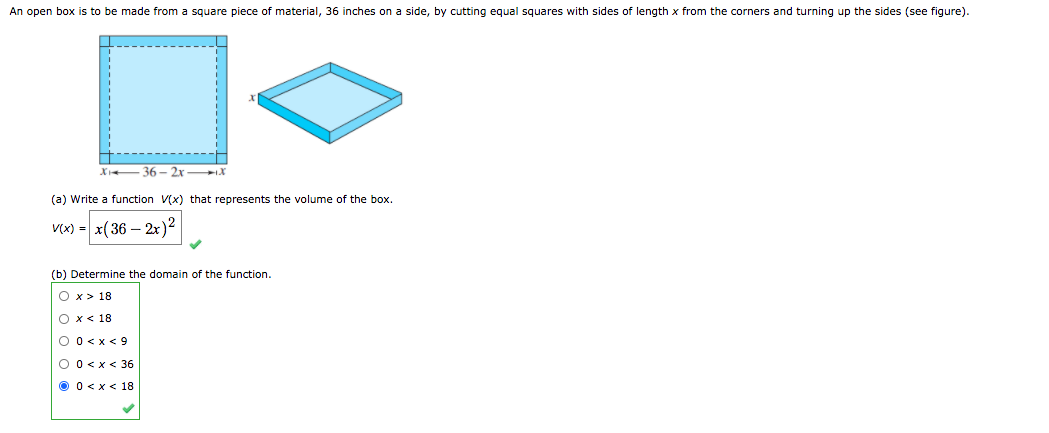 Solved An open box is to be made from square piece of | Chegg.com