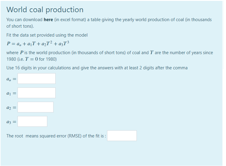 Solved World coal production You can download here (in excel | Chegg.com