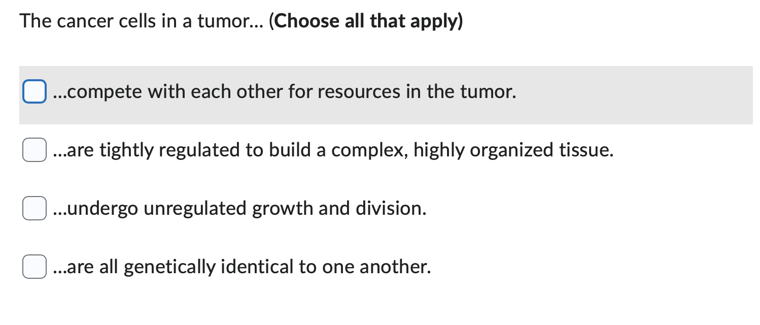 Solved The Cancer Cells In A Tumor Choose All That