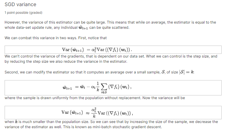 Solved SGD variance 1 point possible (graded) However, the | Chegg.com