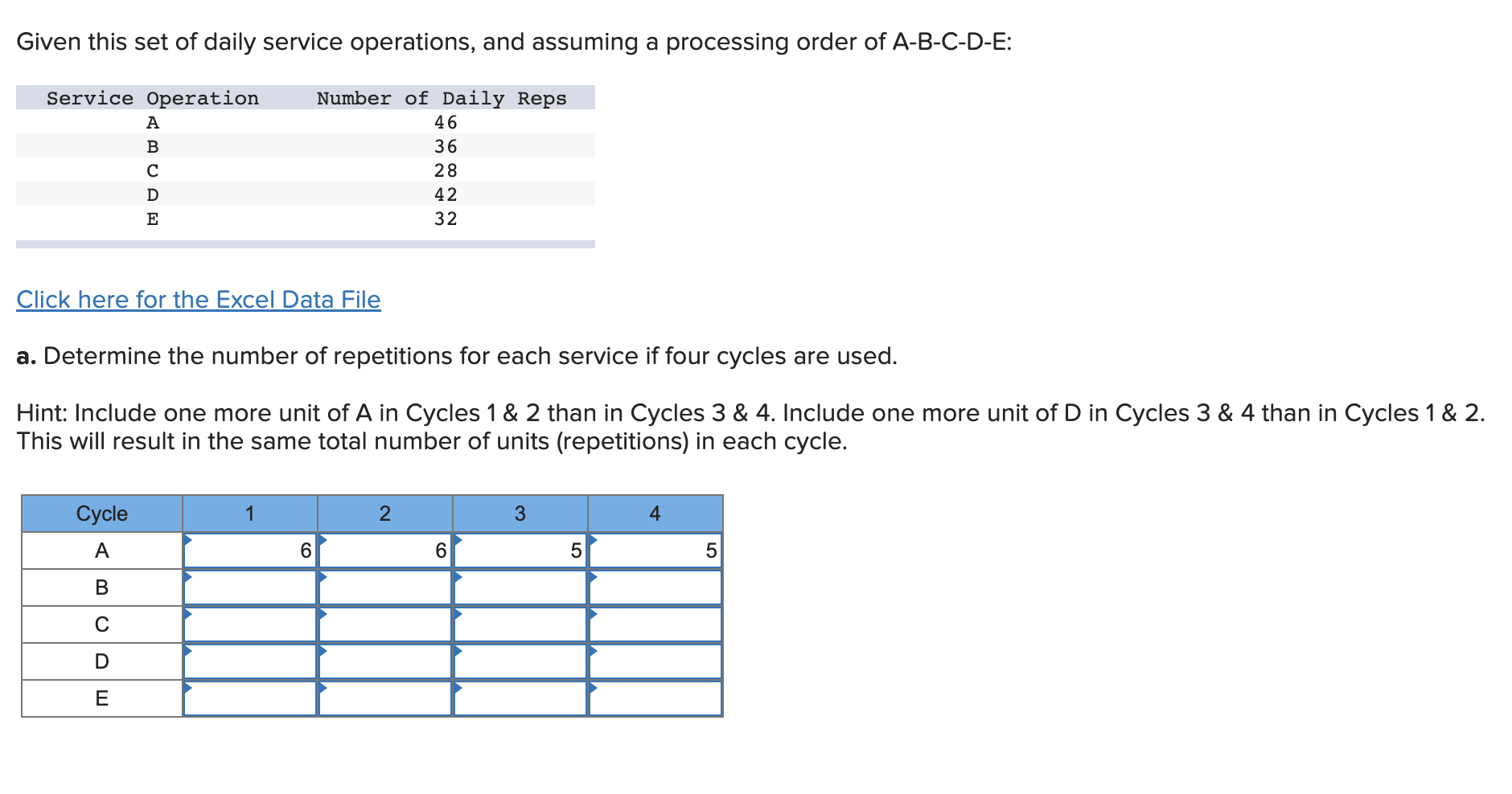 Solved Given this set of daily service operations, and | Chegg.com