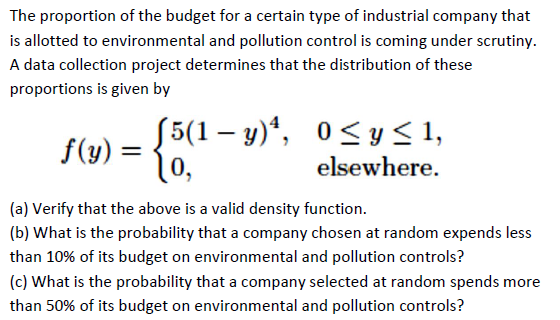 Solved = The proportion of the budget for a certain type of | Chegg.com