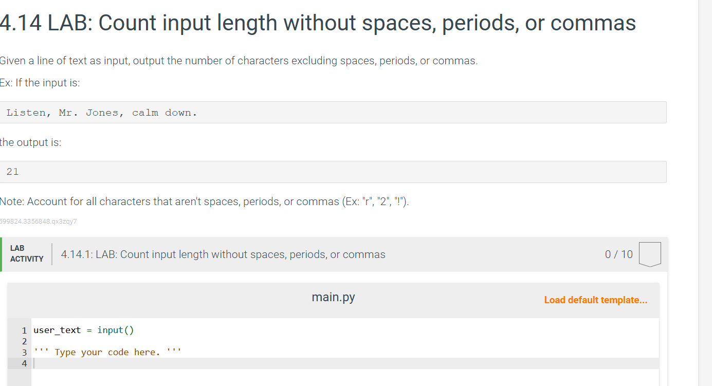 Solved 4.14 ﻿LAB: Count input length without spaces, | Chegg.com