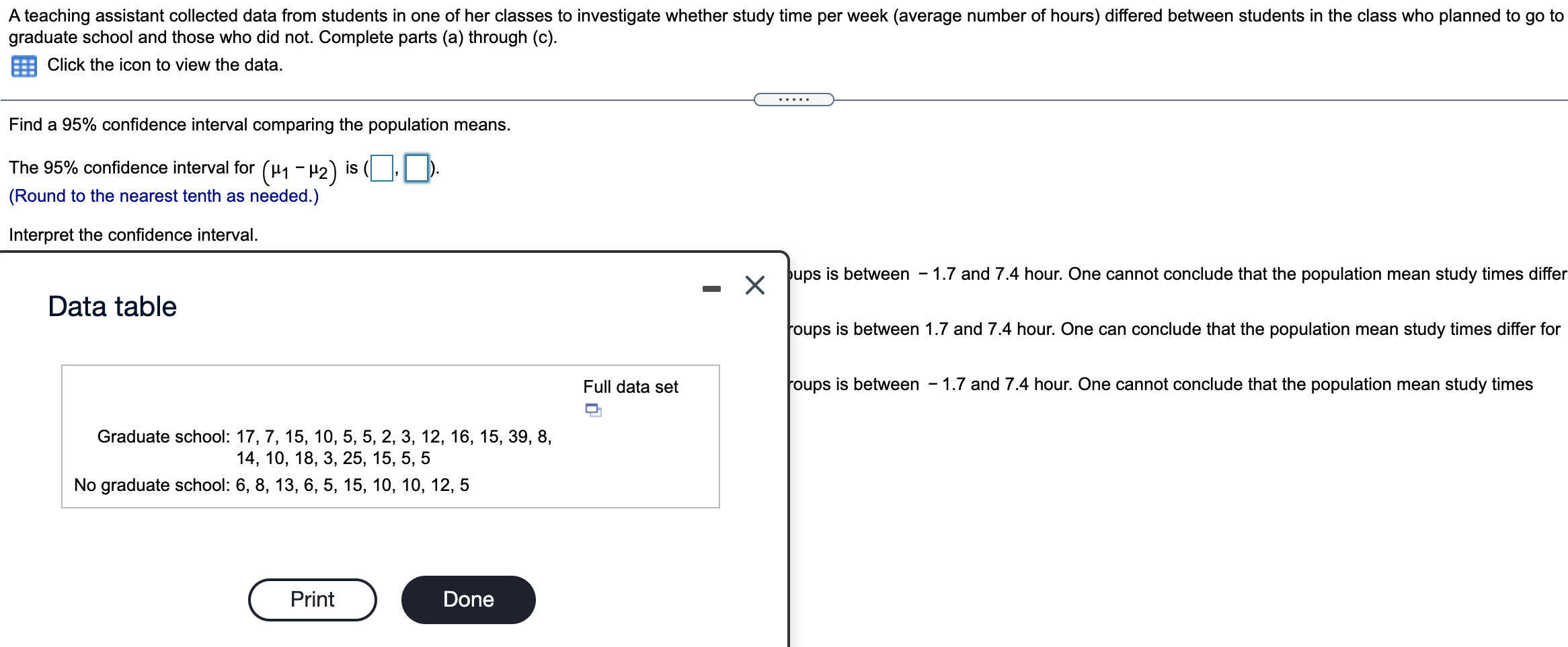 Solved A teaching assistant collected data from students in | Chegg.com