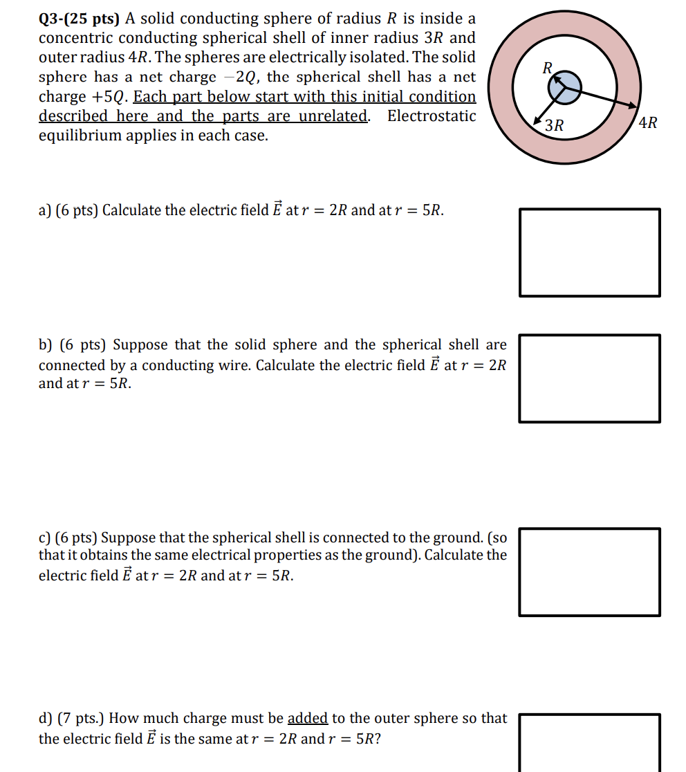 Solved Q3-(25 pts) A solid conducting sphere of radius R is | Chegg.com