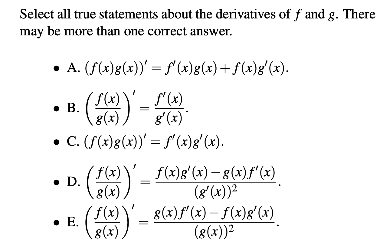 Solved Select all true statements about the derivatives of f | Chegg.com