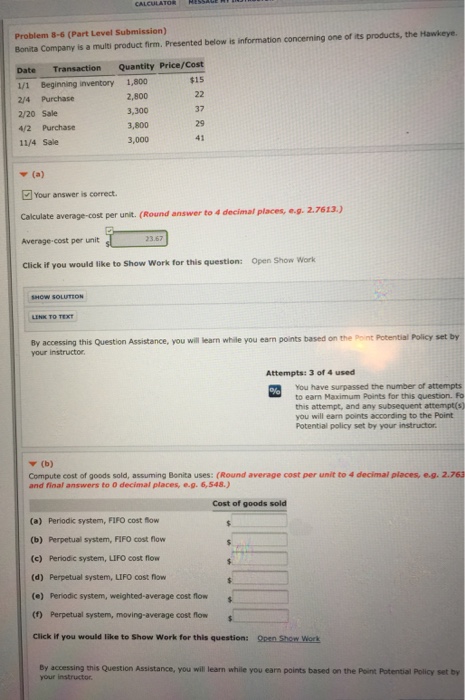 Solved Problem 8-6 (Part Level Submission) Bonita Company is | Chegg.com