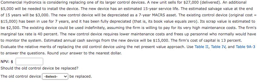Solved Commercial Hydronics is considering replacing one of | Chegg.com