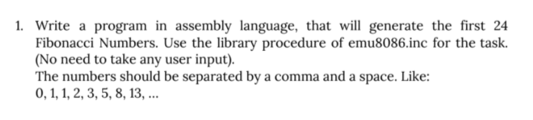Solved 1. Write a program in assembly language, that will | Chegg.com