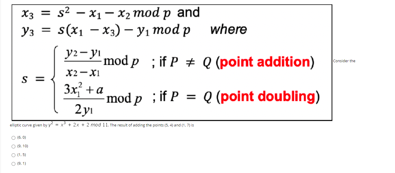Solved Consider the elliptic curve given by The result of | Chegg.com