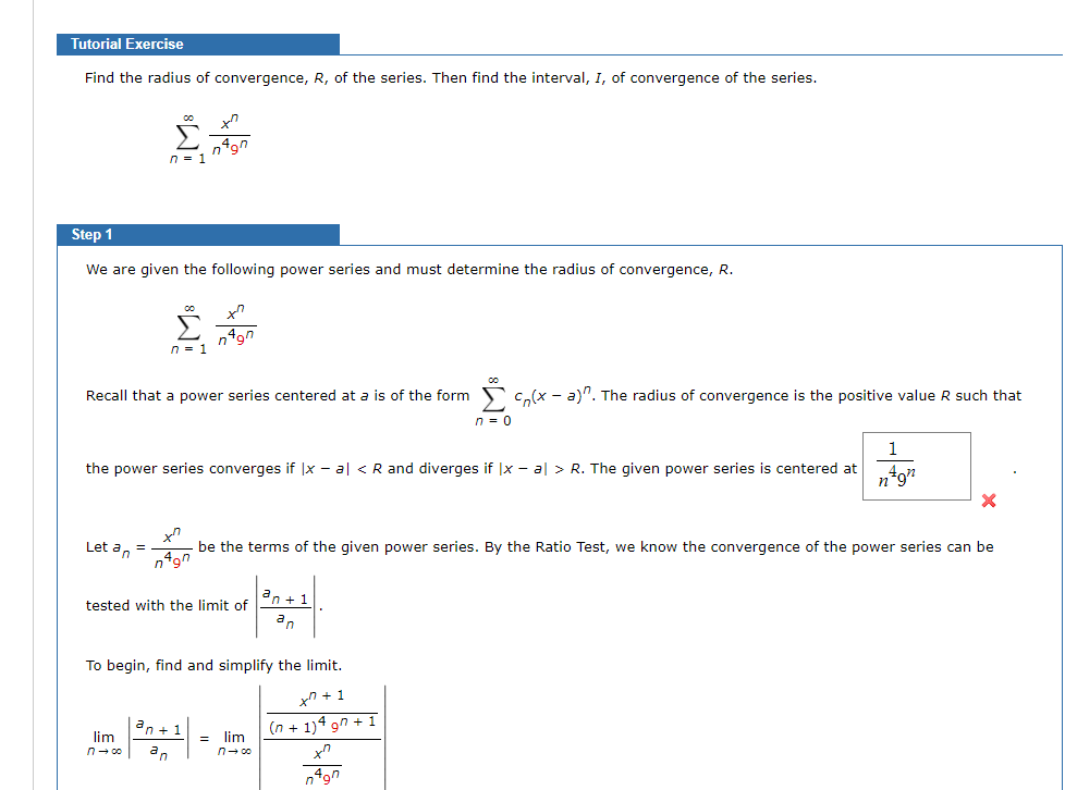 Solved Tutorial Exercise Find the radius of convergence, R, | Chegg.com