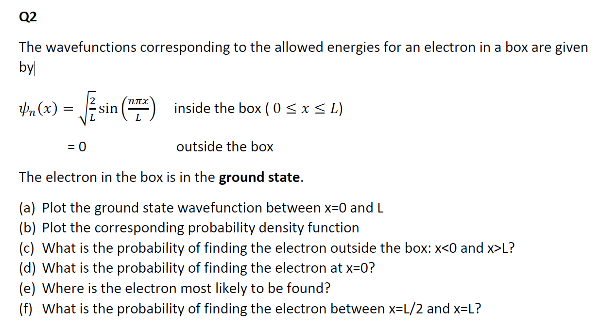 Solved Q2 The wavefunctions corresponding to the allowed | Chegg.com