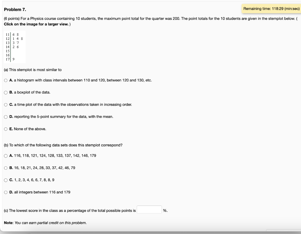 Solved Problem 7. Remaining time: 118:29 (min:sec) (6 | Chegg.com