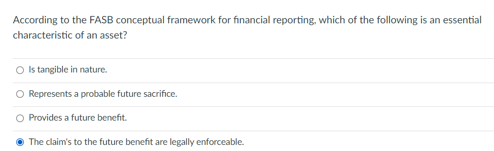 Solved According to the FASB conceptual framework for | Chegg.com