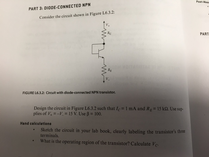 Solved Post-Mear PART 3: DIODE-CONNECTED NPN Consider the | Chegg.com