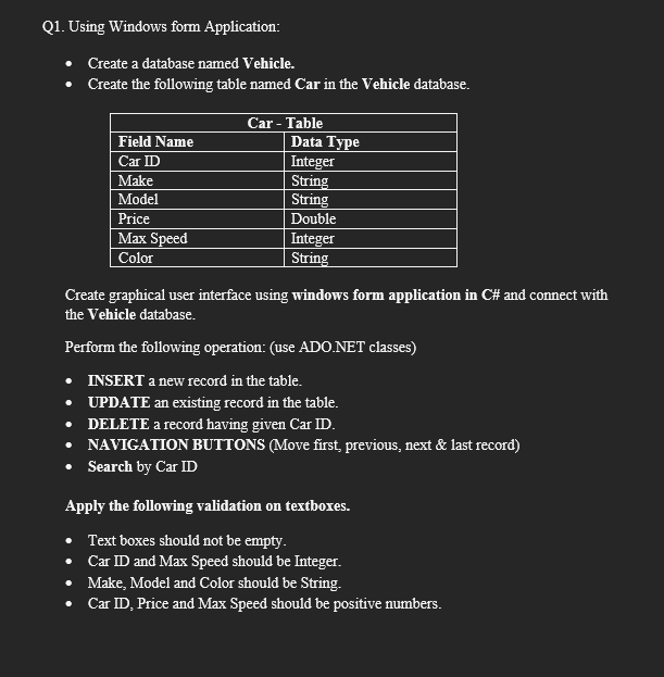 Q1 Using Windows Form Application Create A Database 