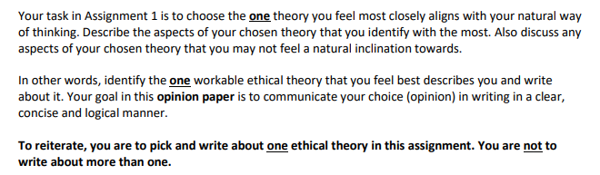 Solved Your task in Assignment 1 is to choose the one theory | Chegg.com