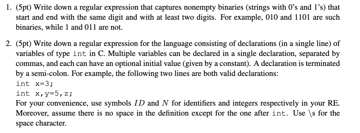 Solved 1. (5pt) Write down a regular expression that | Chegg.com