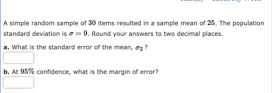 Solved A simple random sample of 30 items resulted in a | Chegg.com