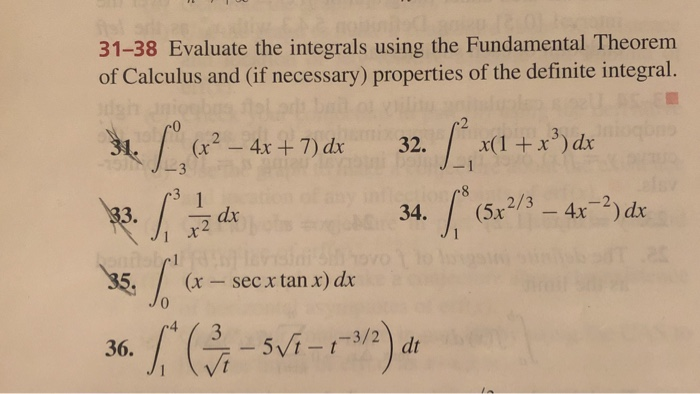 Solved 31-38 Evaluate the integrals using the Fundamental | Chegg.com