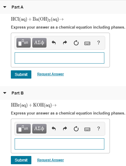 Solved Part A HCl(aq) + Ba(OH)2(aq) → Express your answer as | Chegg.com