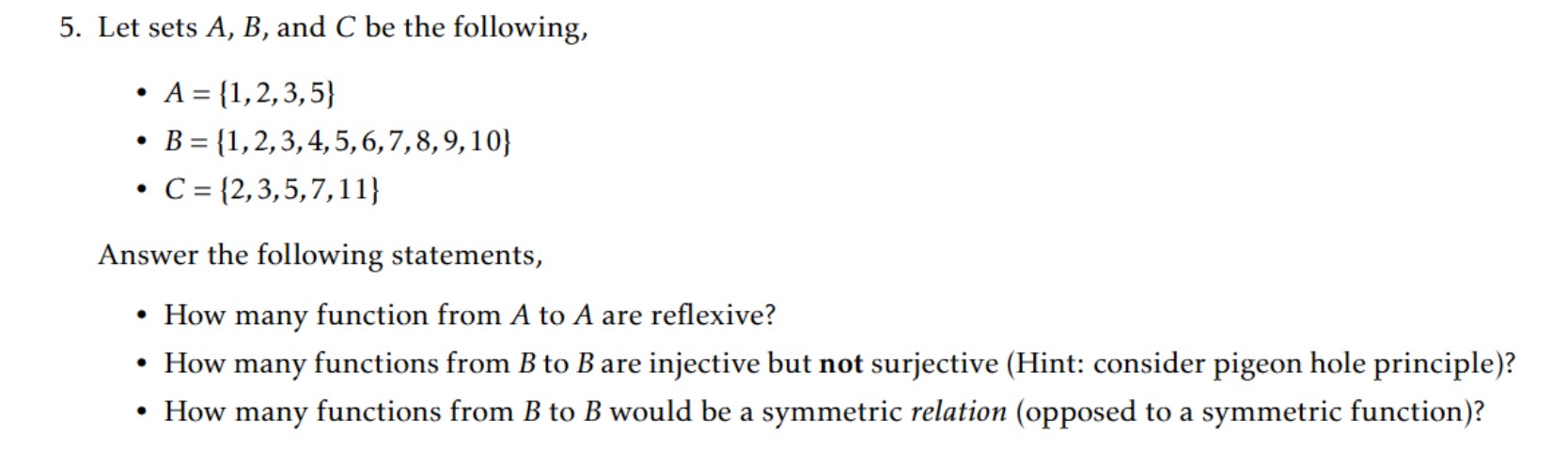 Solved 5. Let sets A,B, and C be the following, - | Chegg.com