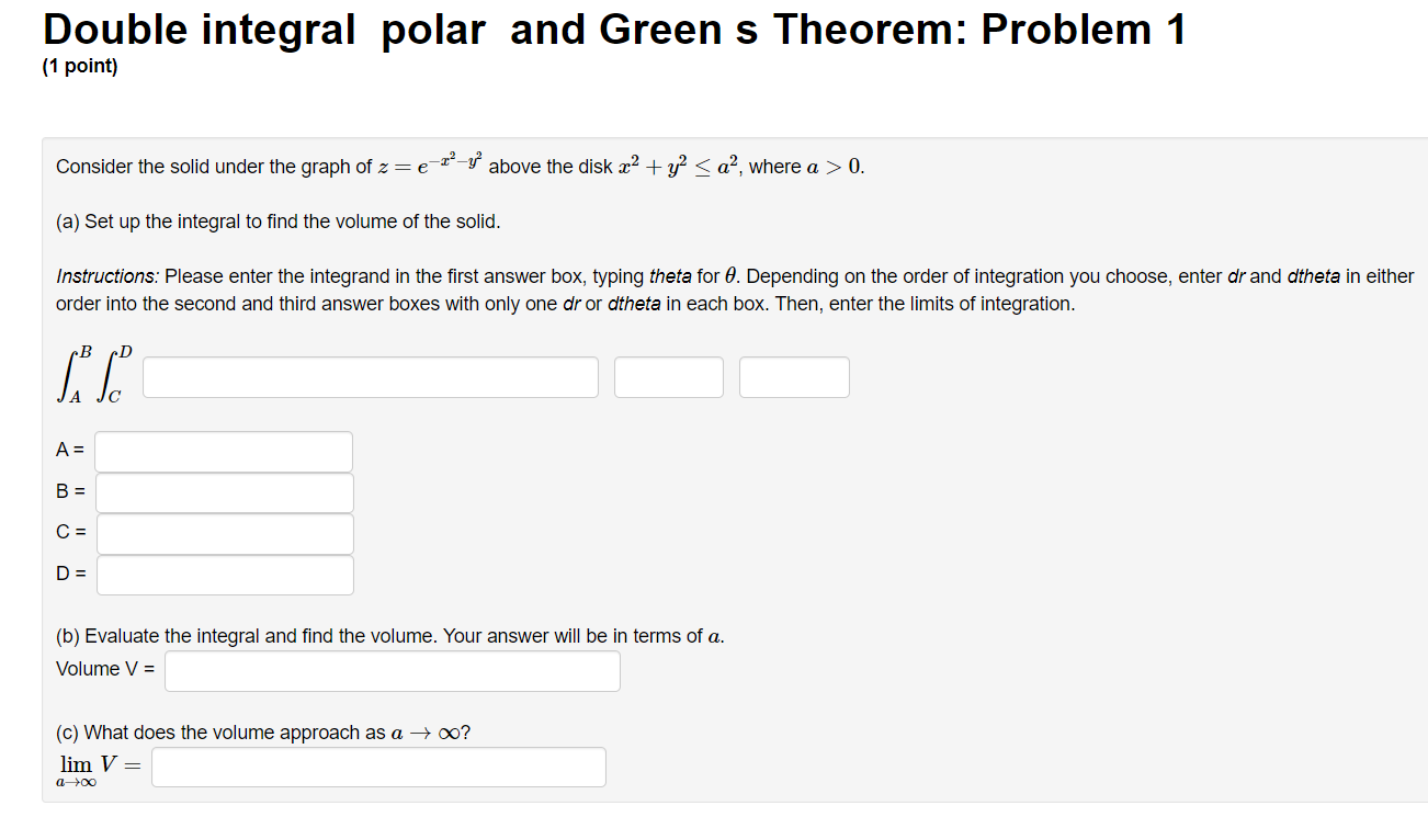 Solved Double integral polar and Green s Theorem: Problem 1 | Chegg.com