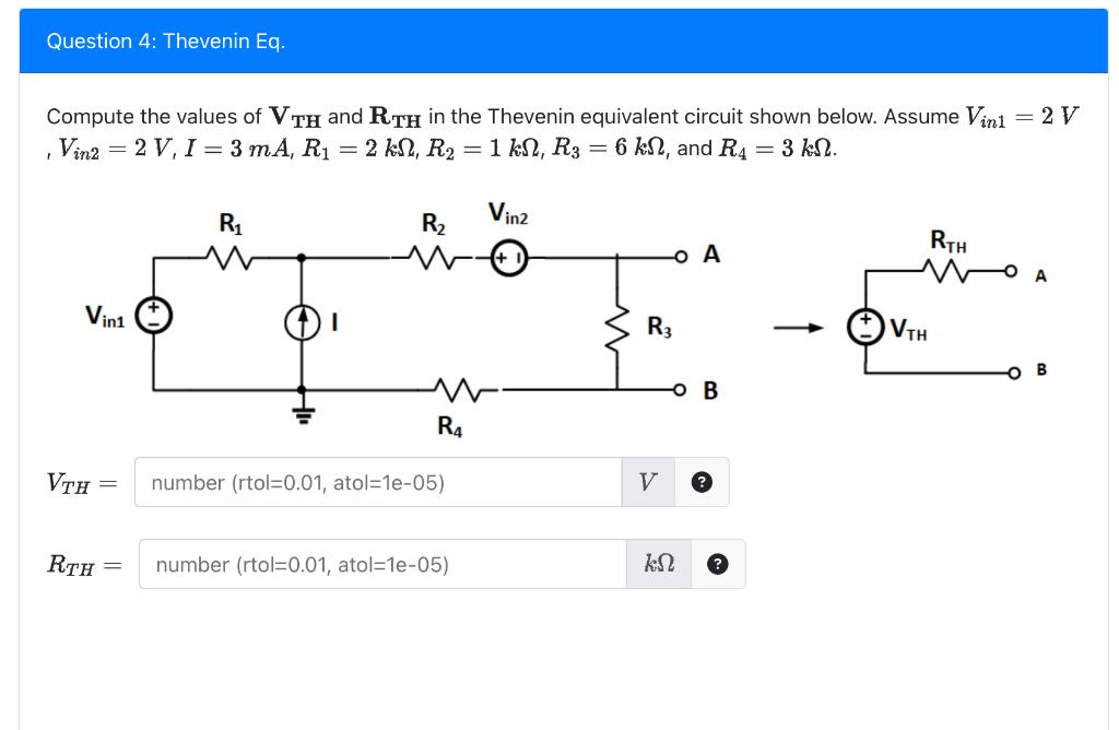 Solved Compute the values of VTH and RTH in the Thevenin | Chegg.com