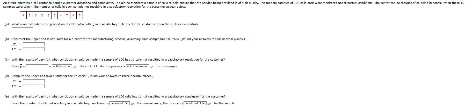 Solved samples were taken. The number of calls in each | Chegg.com